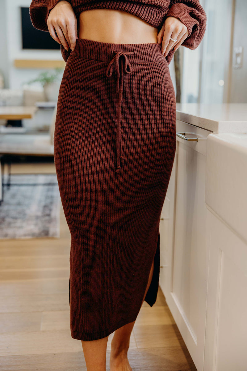 Midi Length Sweater Skirt in Maple
