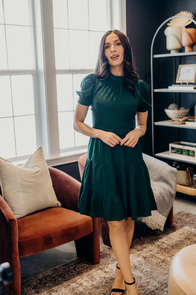 The Hollis Midi Dress in Holiday Green