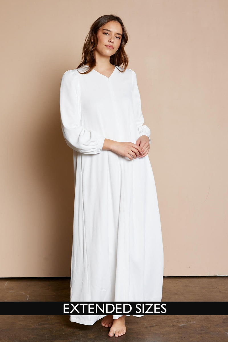 The Eva Front Zip Temple Dress in White