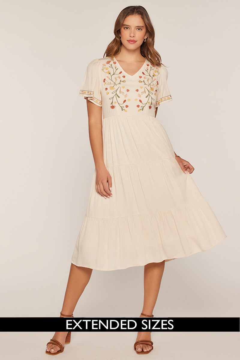 The Janet Embroidered Tiered Dress in Ivory-FINAL SALE