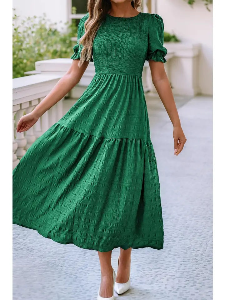 The Sherry High Waist Midi Dress in Dark Green